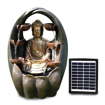 GEEZY Solar Water Fountain LED Golden Buddha Solar Water Feature Garden ...