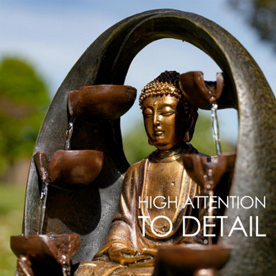 GEEZY Solar Water Fountain LED Golden Buddha Solar Water Feature Garden ...