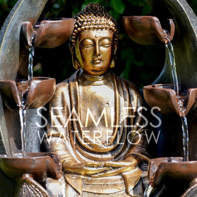 GEEZY Solar Water Fountain LED Golden Buddha Solar Water Feature Garden ...