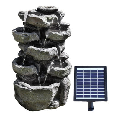GEEZY Solar Water Fountain LED Rock Solar Water Feature Home Garden ...