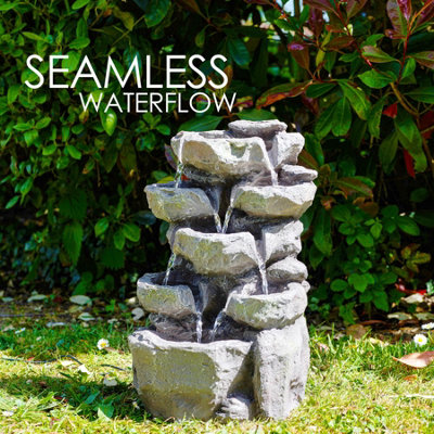 GEEZY Solar Water Fountain LED Rock Solar Water Feature Home Garden ...