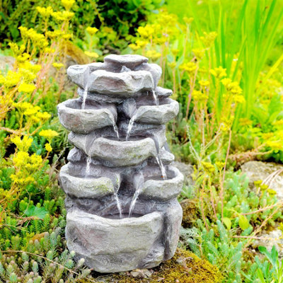 GEEZY Solar Water Fountain LED Rock Solar Water Feature Home Garden ...