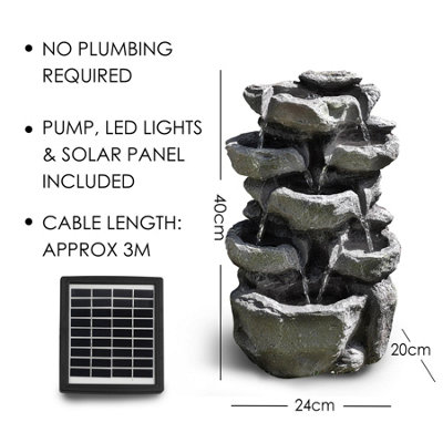 GEEZY Solar Water Fountain LED Rock Solar Water Feature Home Garden ...