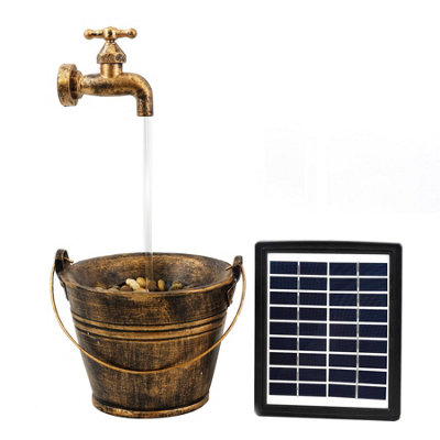 GEEZY Solar Water Fountain LED Tap Bucket Solar Water Feature Home ...