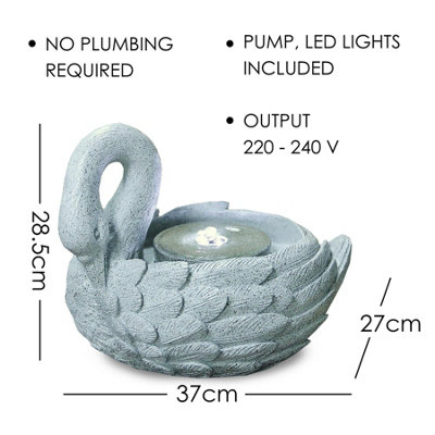 GEEZY Swan Water Feature Outdoor Indoor LED Fountain Waterfall Garden Decor