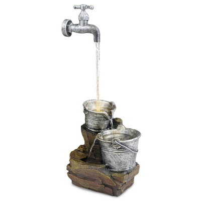 GEEZY Tap Water Feature Outdoor Indoor LED Fountain Waterfall Garden Decor