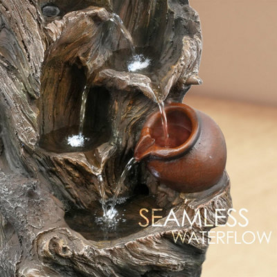 GEEZY Tree Log Water Feature Outdoor Indoor LED Fountain Waterfall ...
