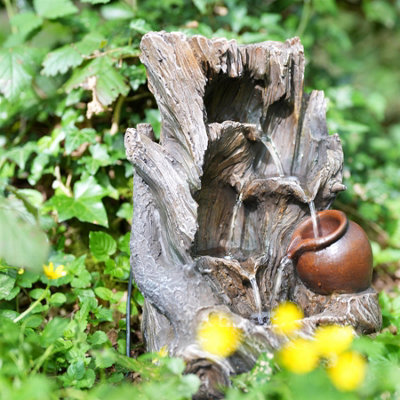 GEEZY Tree Log Water Feature Outdoor Indoor LED Fountain Waterfall ...