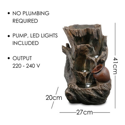 GEEZY Tree Log Water Feature Outdoor Indoor LED Fountain Waterfall ...