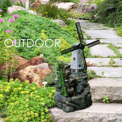 GEEZY Water Feature Outdoor Indoor LED Fountain Waterfall Garden Decor ...