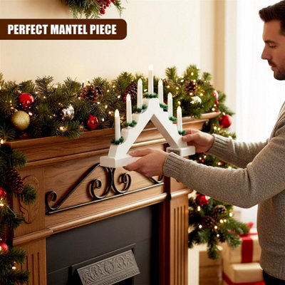 GEEZY WOODEN CHRISTMAS CANDLE BRIDGE ARCH 7 LEDS WITH TIMER BATTERY ...