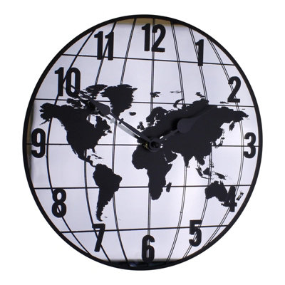 Geko Mirrored Clock Featuring Map Of The World Design 30cm | DIY at B&Q