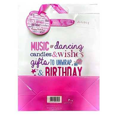 Gemma International Birthday Gift Bag White/Pink (One Size)