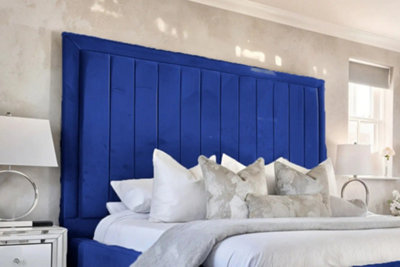 Geneva Blue Plush Valvet Upholstered Bed Frame Only- Blackboard - 60 ...