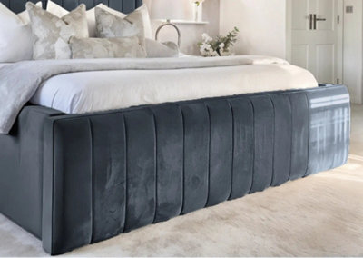 Geneva Steel Plush Valvet Upholstered Gas Lift Ottoman Storage Bed with ...