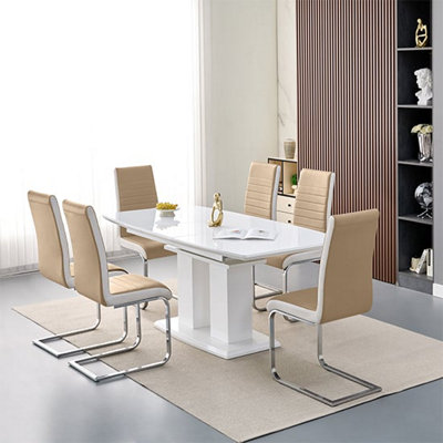Genisimo Small Gloss Extending Dining Table 6 Symphony Taupe Chairs