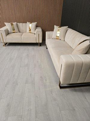 Genova Champagne Velvet Sofa 3 and 2 Seater with gold metal legs