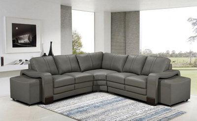 Genuine Leather Grey 2C2 Corner Sofa with 2 Ottomans