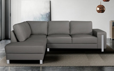 Genuine Leather Grey Left Hand Facing Corner Sofa