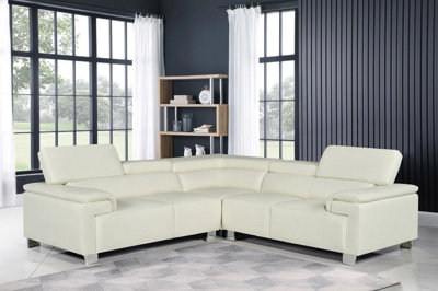 Genuine Leather White 2C2 Corner Sofa