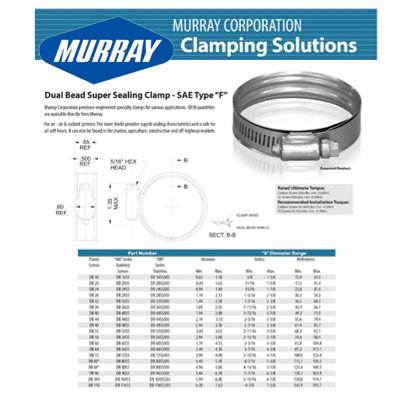 Genuine Murray Dual Bead Super Sealing Clamp Stainless 19mm - 38mm DB ...