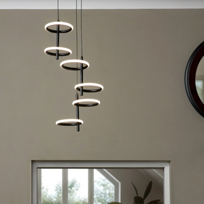 Geo 6 Light LED Ring Cluster Pendant - Black