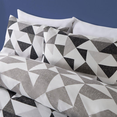 Geo Shapes Duvet Cover Set Reversible Bedding Pillowcase, Black - Superking