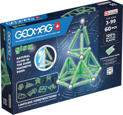 Geomag Glow Recycled Plastic Magnetic Shapes - 60 Pieces