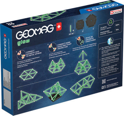 Geomag Glow Recycled Plastic Magnetic Shapes - 60 Pieces