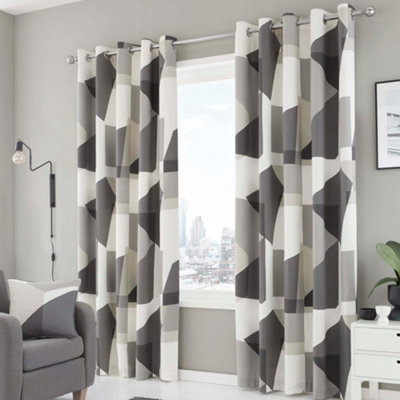 Geometra 100% Cotton Geometric Print Pair of Eyelet Curtains