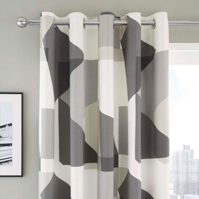 Geometra 100% Cotton Geometric Print Pair of Eyelet Curtains