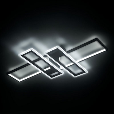 Geometric Black Frame Rectangular LED Semi Flush Ceiling Light in White ...