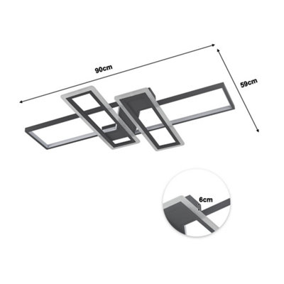 Geometric Black Frame Rectangular LED Semi Flush Ceiling Light in White Light