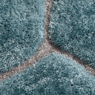 Geometric Blue Modern Shaggy Handmade Easy To Clean Rug For Dining Room ...