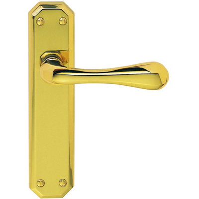 Geometric Internal Latch Door Handle - Polished Brass Lever On Angular ...