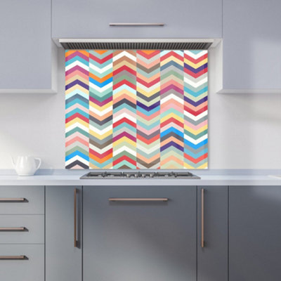Geometric Multi Colored Chevron Pattern Glass Kitchen Splashback at B&Q