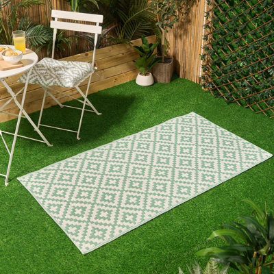 Geometric Outdoor Rug Large Garden Waterproof Non Slip Area Patio Mat
