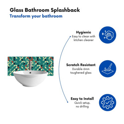 Geometric Pattern Design Glass Bathroom Splashback