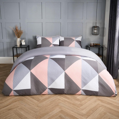 Geometric Pinsonic Duvet Cover Bedding Set Pillowcase Quilt, Blush - King