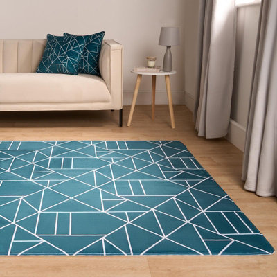 Geometric Rug Soft Living Room Bedroom Floor Carpet, Teal - 80 x 150cm