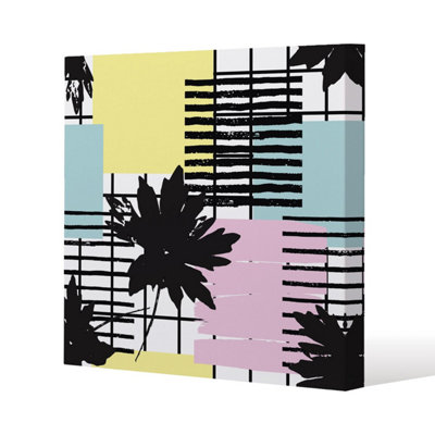 Geometric Shape & Leaf Print (Canvas Print) / 90 x 90 x 4cm | DIY at B&Q