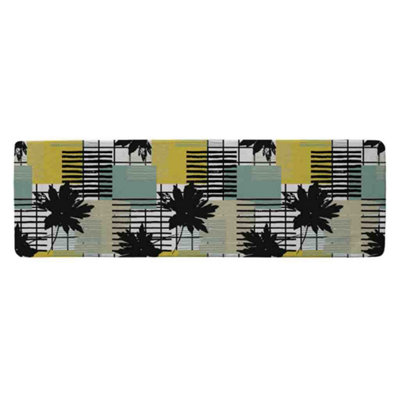 Geometric Shape & Leaf Print In Yellow & Green Runner Special Soft Home Rug