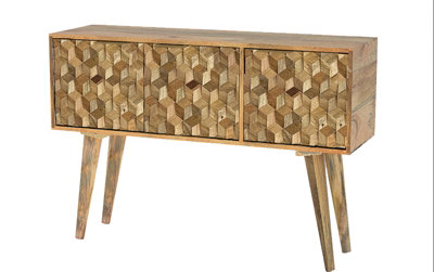 Geometric Sideboard 3 Door - Mango Wood - L35 x W115 x H76 cm - Mango ...