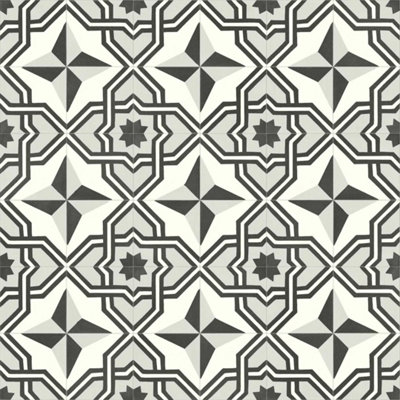 Geometric Tile Vinyl by Remland (Deco Grey, 2m x 3m)