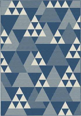 Geometric Triangle Pattern Area Rug,Blue/Cream