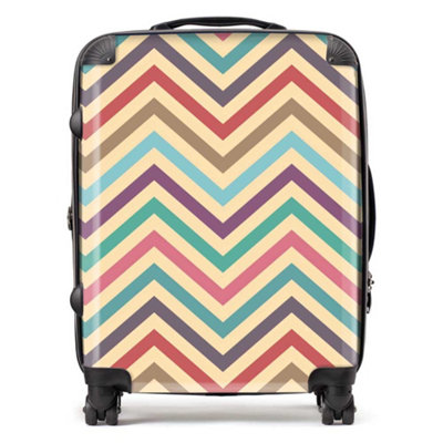 Geometric Vintage Colored Chevron Pattern Suitcase - Large