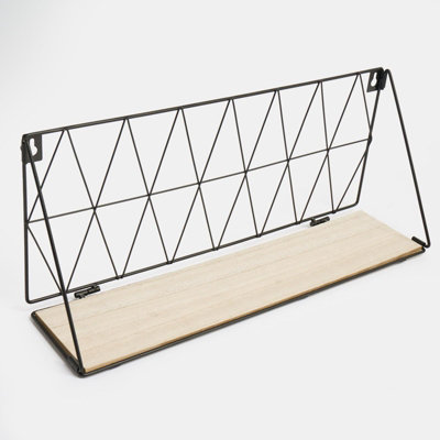 Geometric Wire Shelf Wall Unit Wood Tier Storage Display Office Living ...