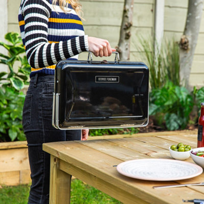 George Foreman Charcoal BBQ Portable Briefcase Barbecue Black GFPTBBQ1005B