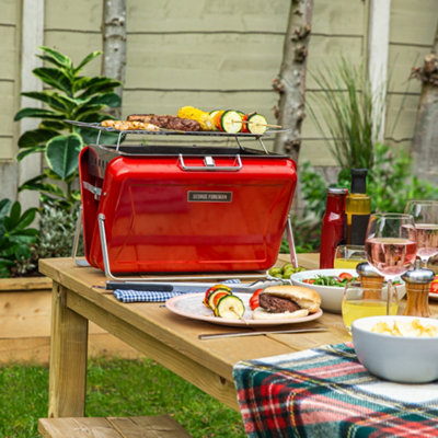 George Foreman Charcoal BBQ Portable Briefcase Barbecue Red GFPTBBQ1005R