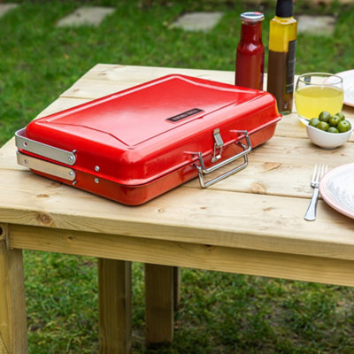 George Foreman Charcoal BBQ Portable Briefcase Barbecue Red GFPTBBQ1005R